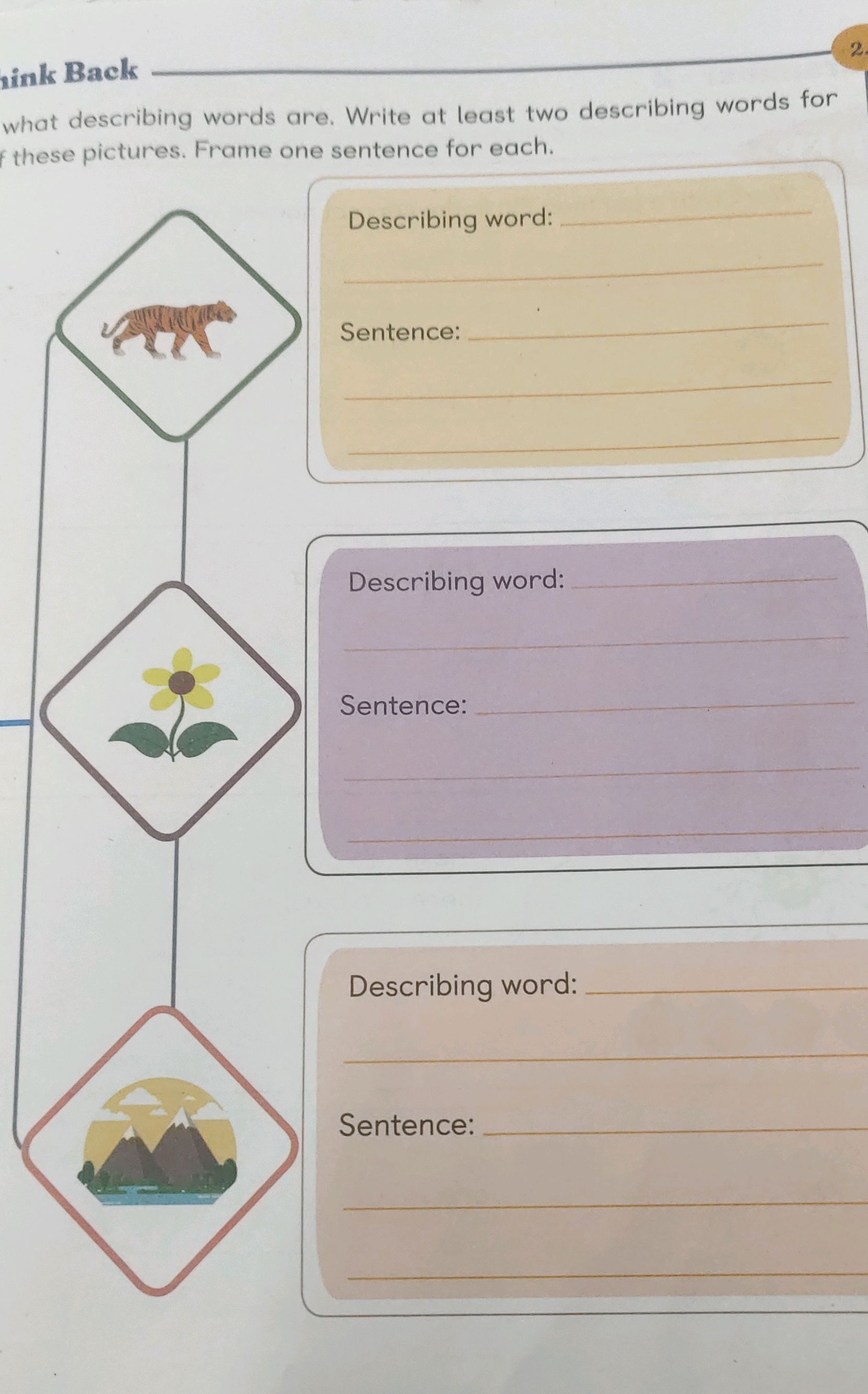 what describing words are. Write at least | StudyX