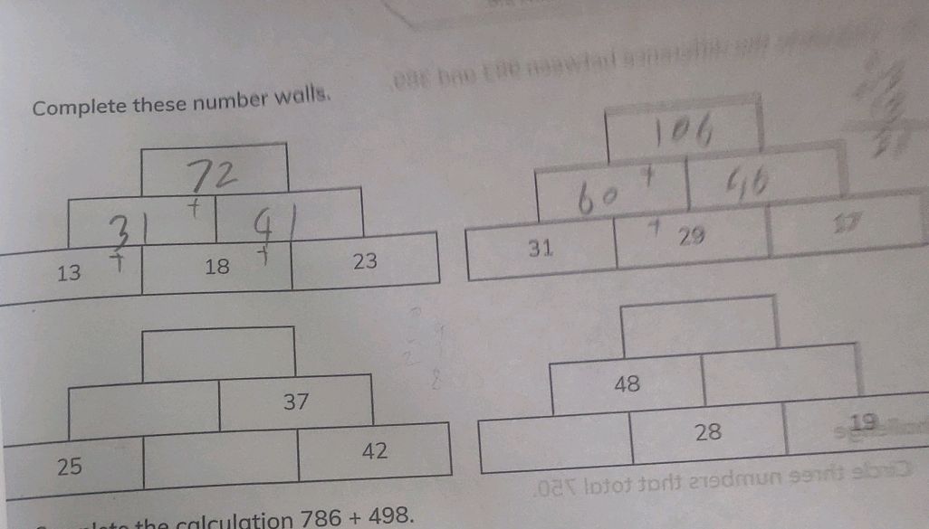 Complete these number walls. Complete the