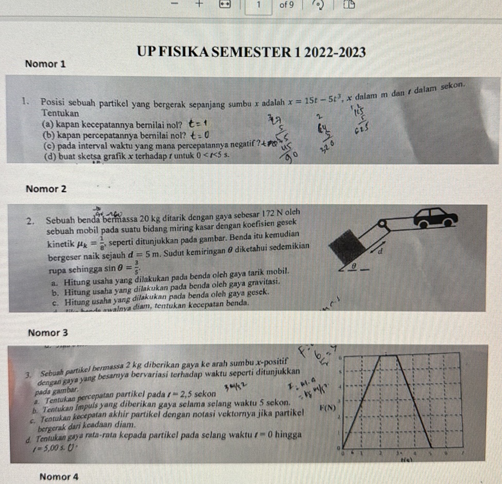 1. Posisi sebuah partikel yang bergerak | StudyX