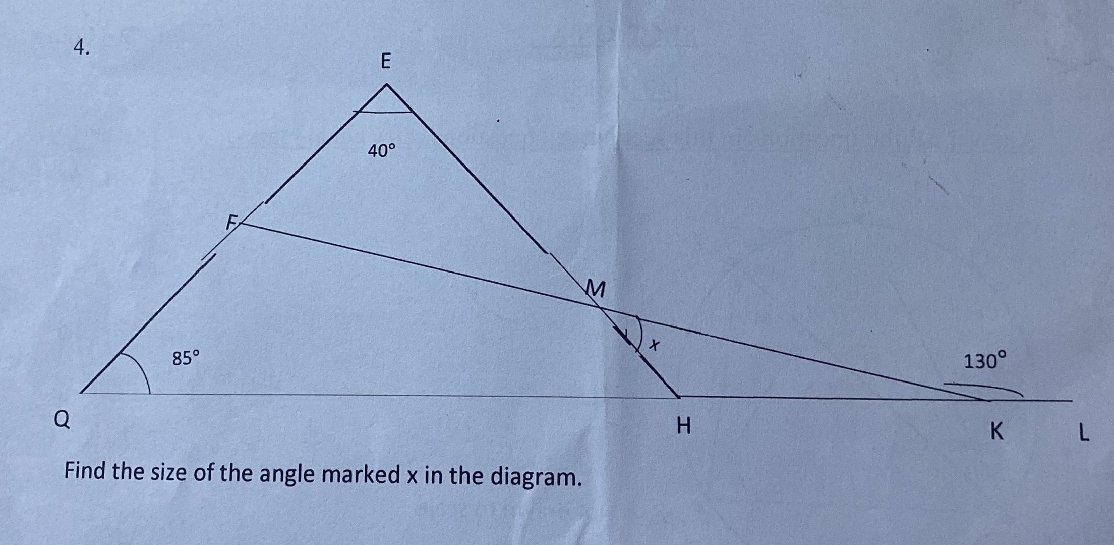 Find the size of the angle marked x in the
