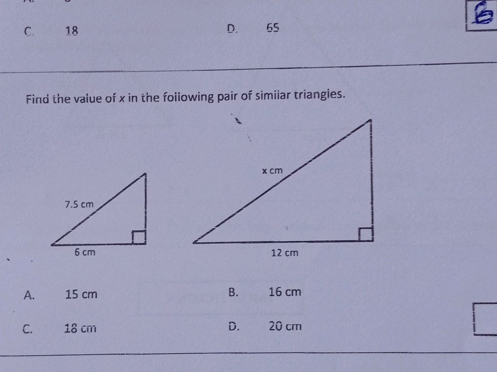 Find the value of x in the following pair of | StudyX