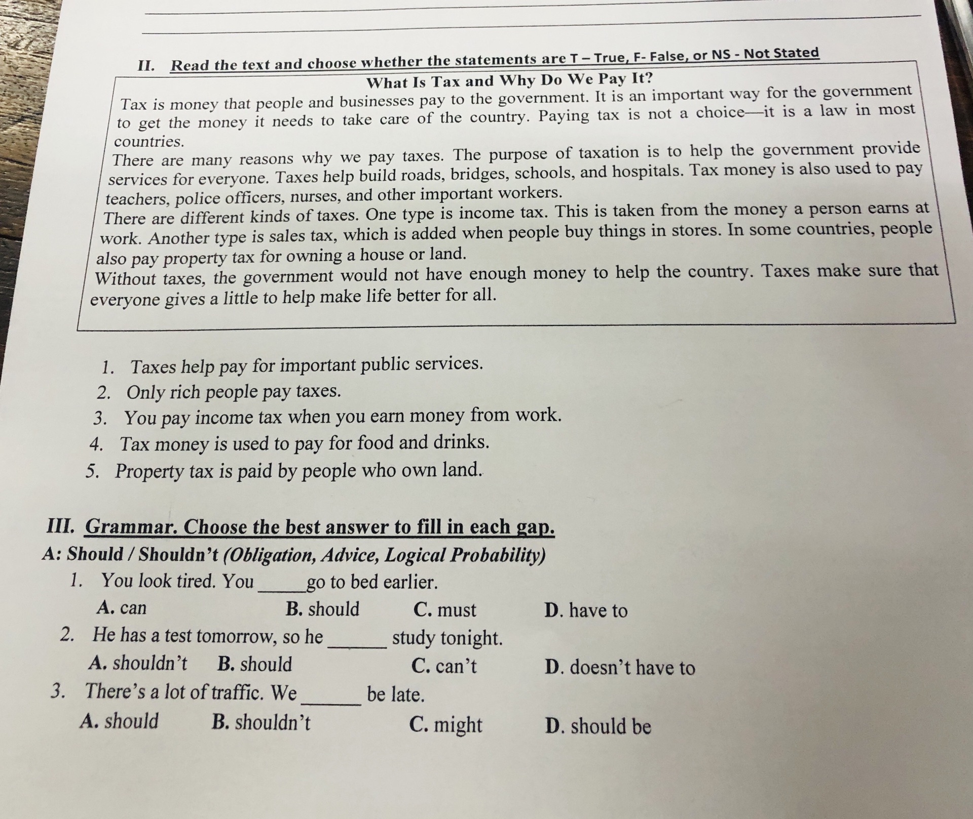 II. Read the text and choose whether the | StudyX
