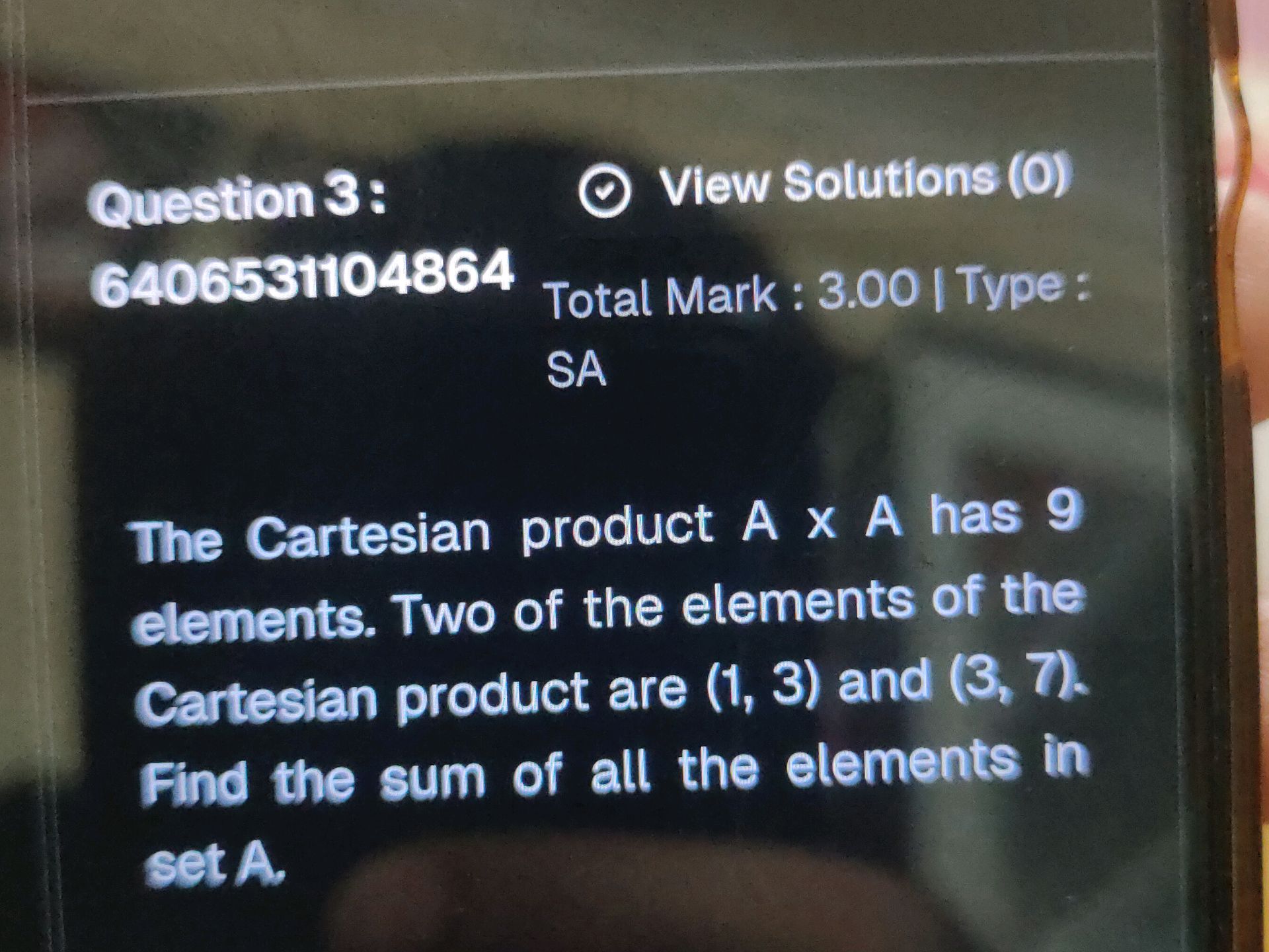 The Cartesian product A x A has 9 elements. | StudyX