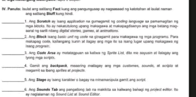 IV. Panuto: Isulat ang salitang Fact kung | StudyX
