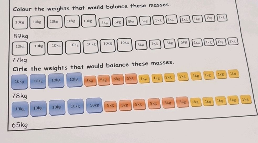 Colour the weights that would balance these | StudyX