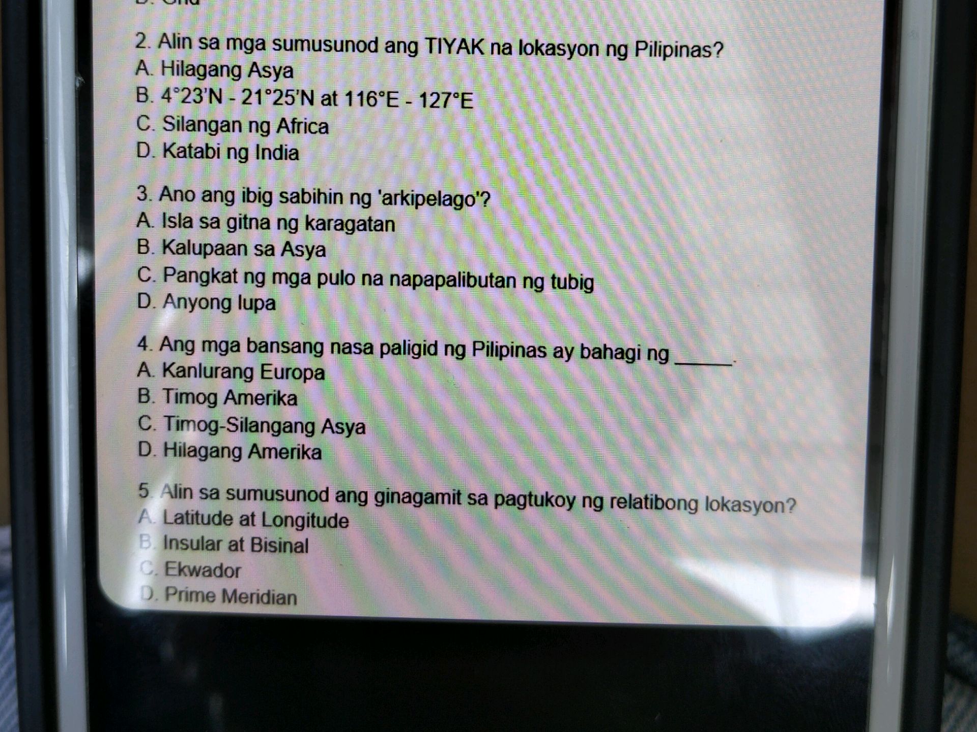 Alin sa mga sumusunod ang TIYAK na lokasyon