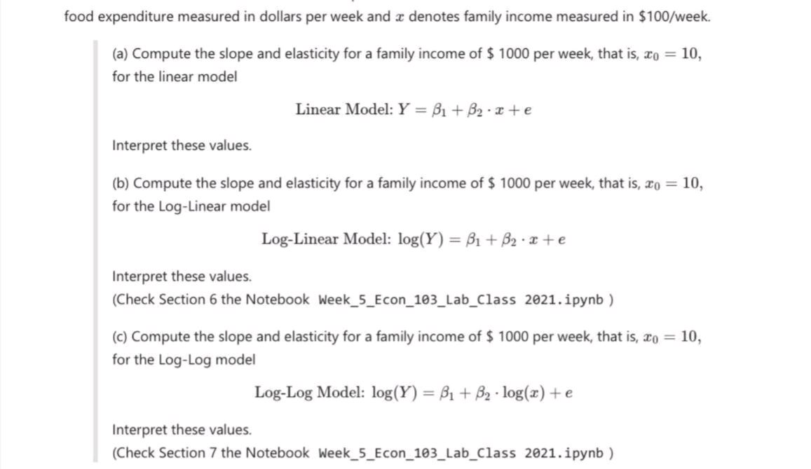 (a) Compute the slope and elasticity for a | StudyX