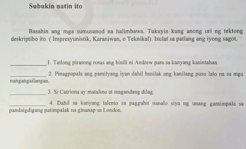 Basahin ang mga sumusunod na halimbawa. | StudyX