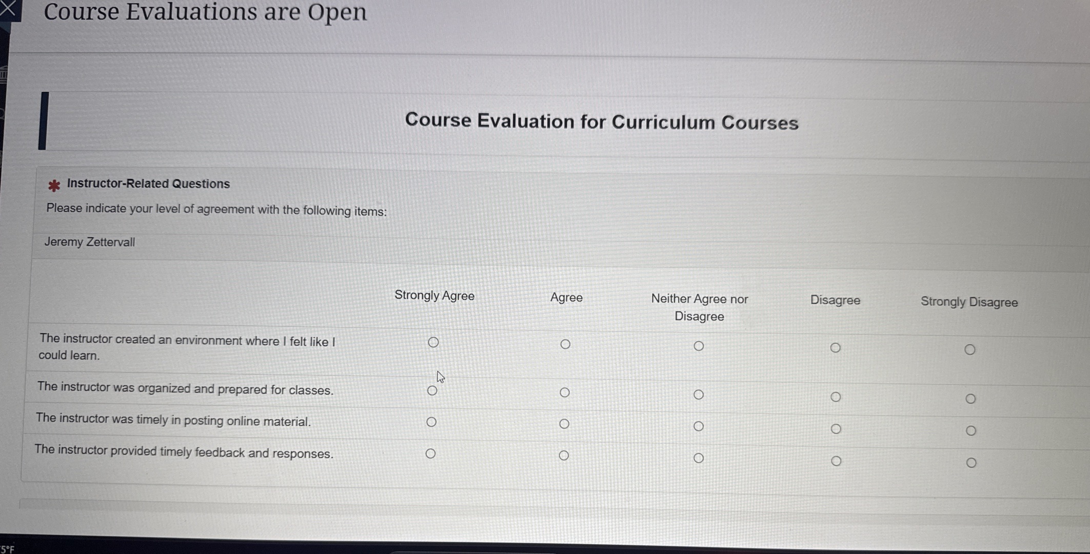 Course Evaluation for Curriculum Courses