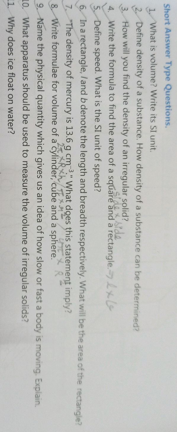 1. What is volume? Write its SI unit. 2. | StudyX
