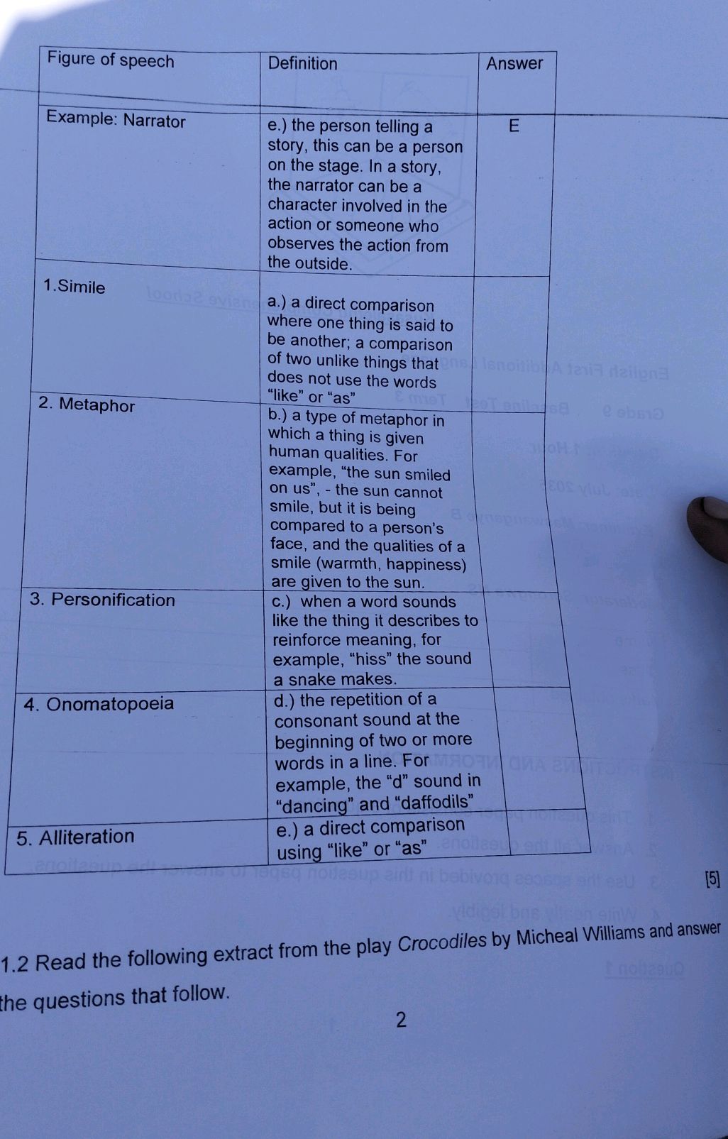 | Figure of speech | Definition | Answer | | StudyX
