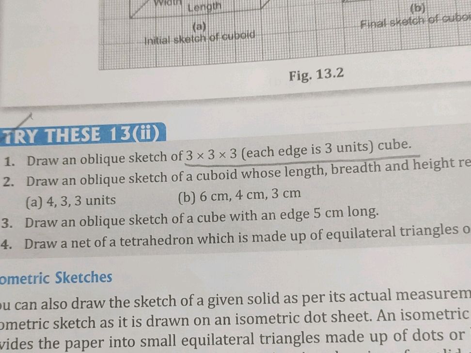 Draw an oblique sketch of 3 x 3 x 3 (each