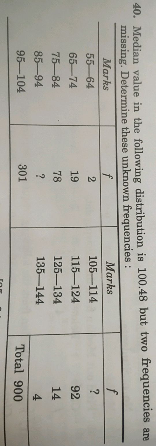 40. Median value in the following | StudyX