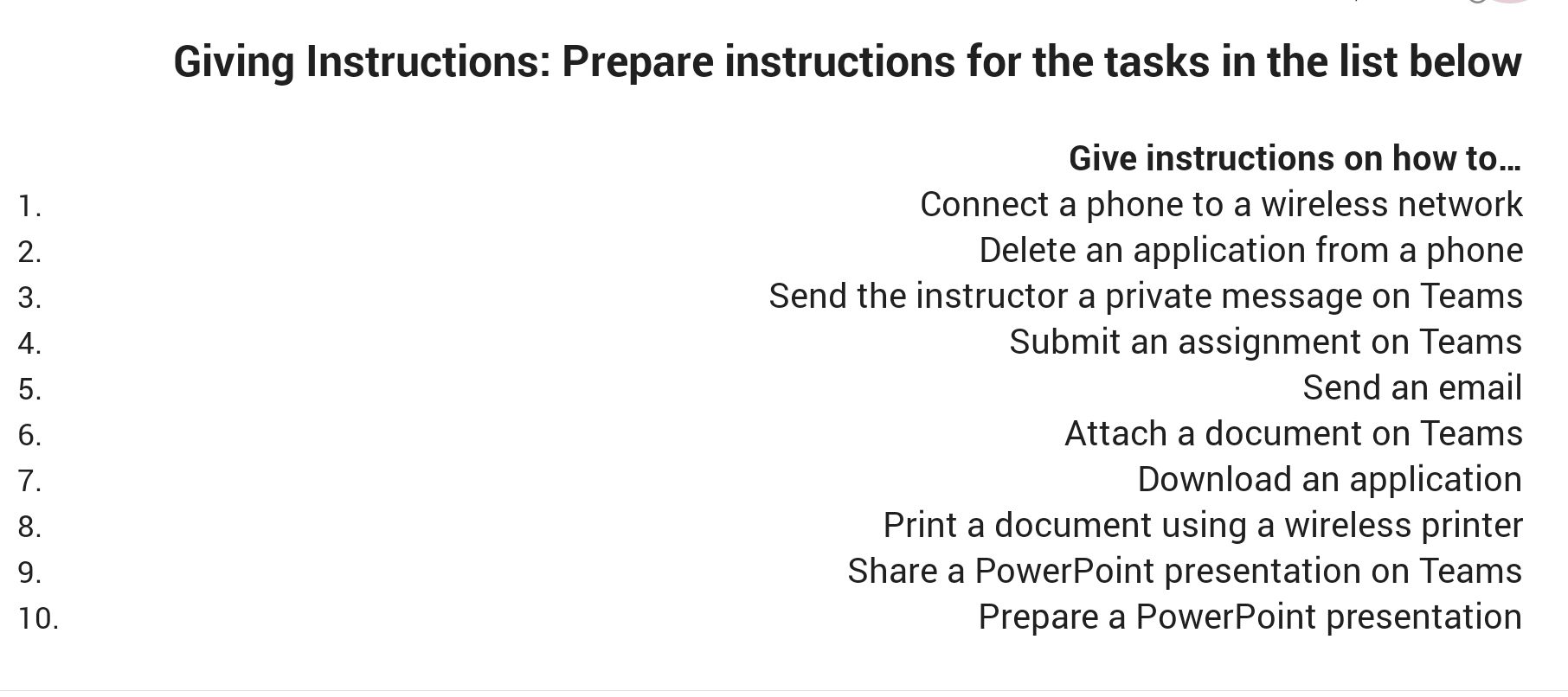 Giving Instructions: Prepare instructions | StudyX