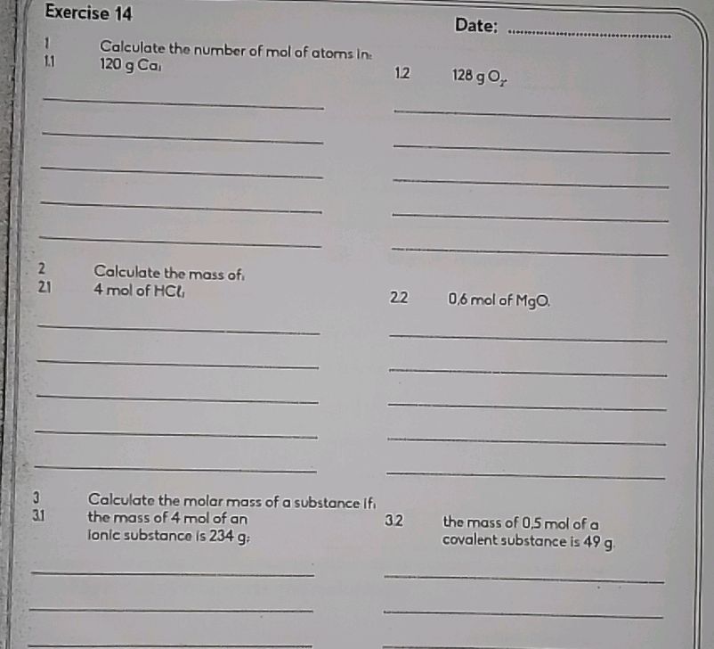 1. Calculate the number of mol of atoms in: | StudyX