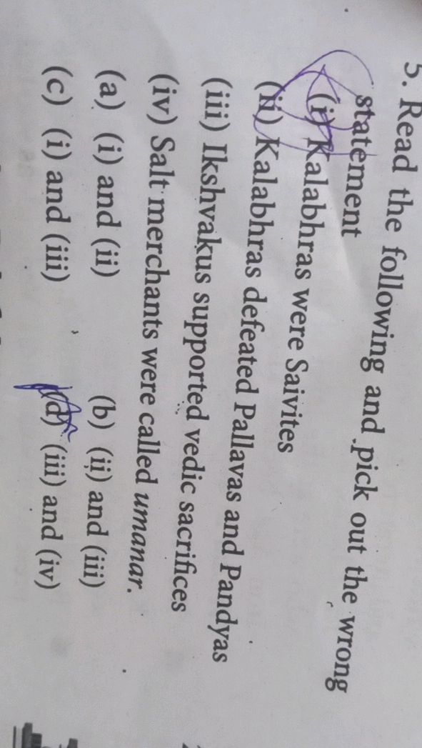 5. Read the following and pick out the wrong | StudyX