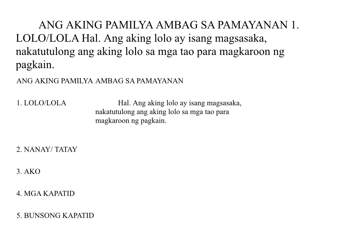 ANG AKING PAMILYA AMBAG SA PAMAYANAN 1. | StudyX