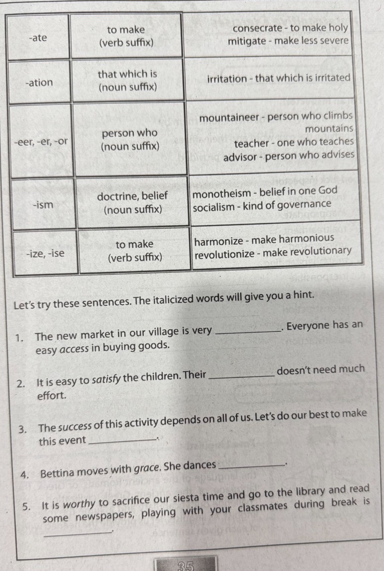 Here is a table of suffixes and their | StudyX