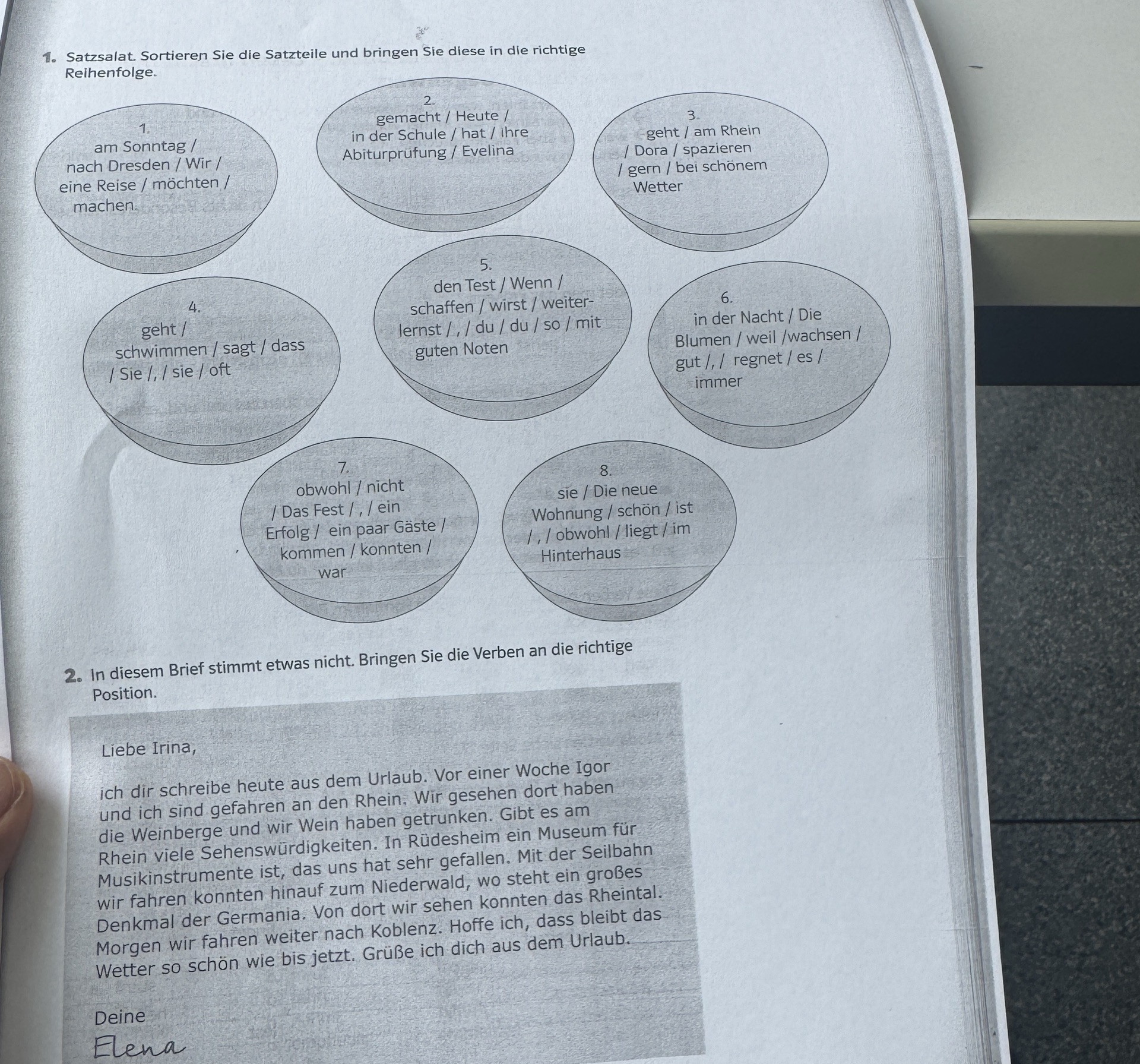 1. Satzsalat. Sortieren Sie die Satzteile | StudyX