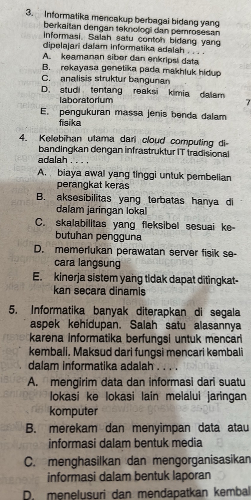 3. Informatika mencakup berbagai bidang yang | StudyX