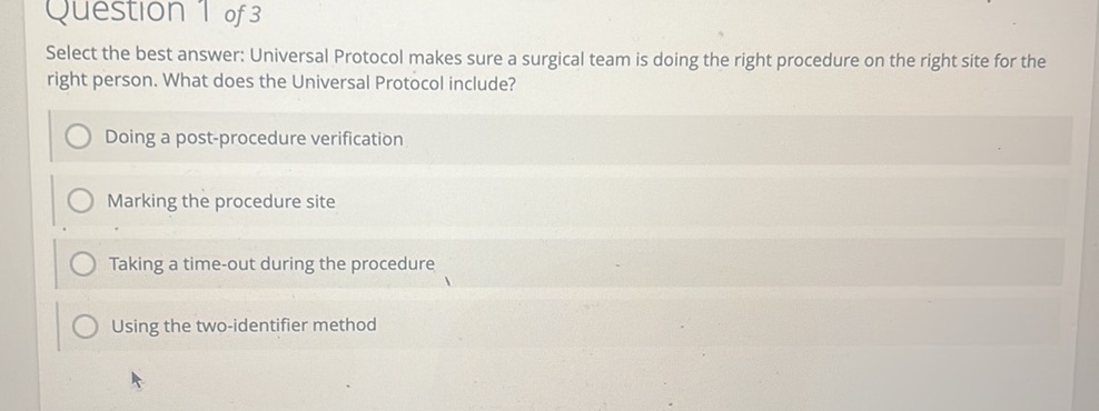Select the best answer: Universal Protocol | StudyX