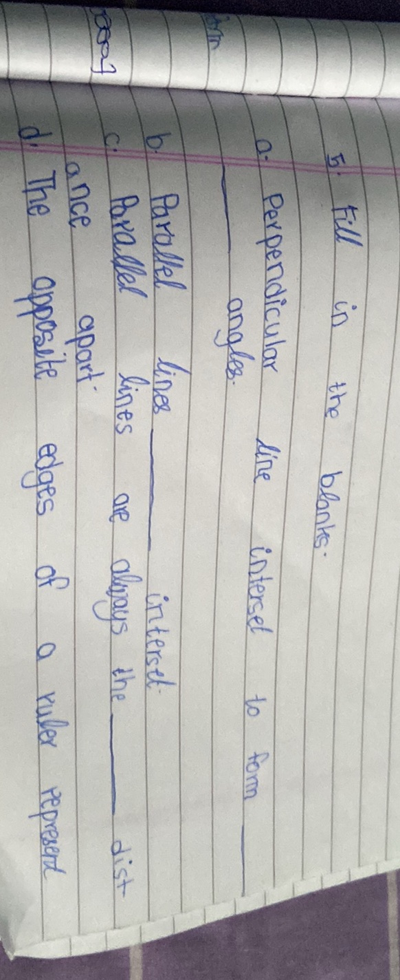 5. Fill in the blanks. a. Perpendicular | StudyX
