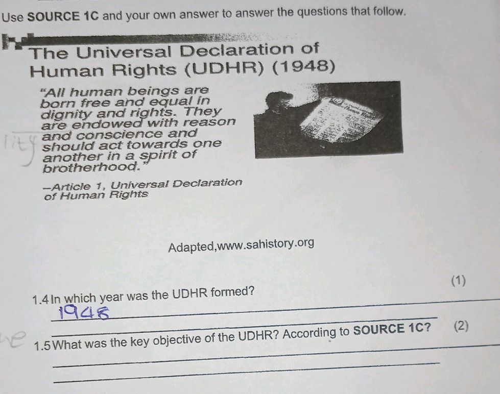 1. 4 In which year was the UDHR formed? | StudyX