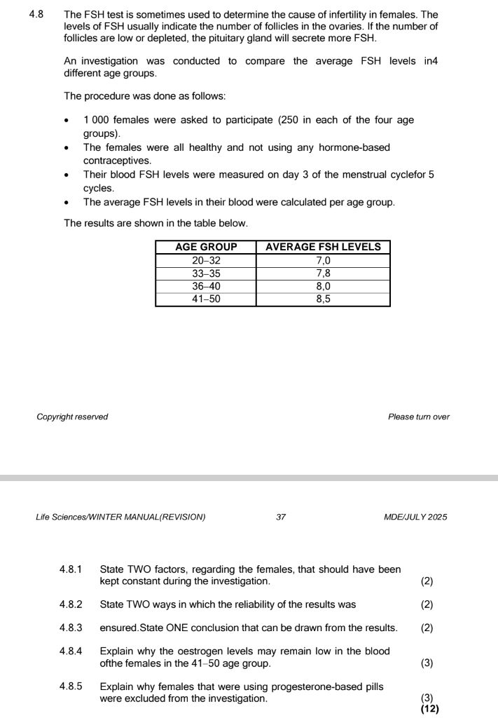 The FSH test is sometimes used to determine | StudyX