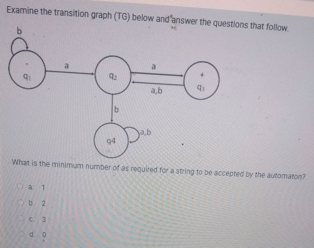 Examine the transition graph (TG) below and | StudyX