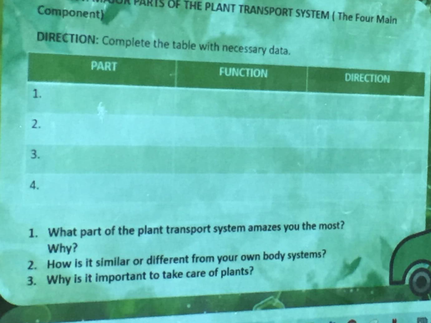 DIRECTION: Complete the table with necessary | StudyX
