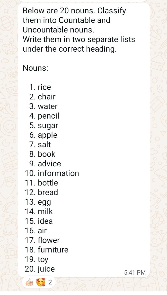 Below are 20 nouns. Classify them into | StudyX