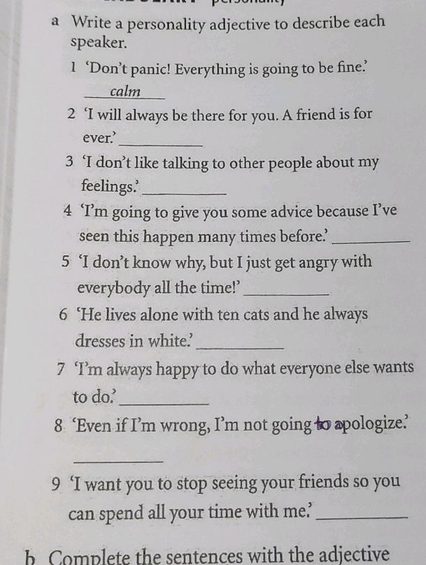 a Write a personality adjective to describe | StudyX