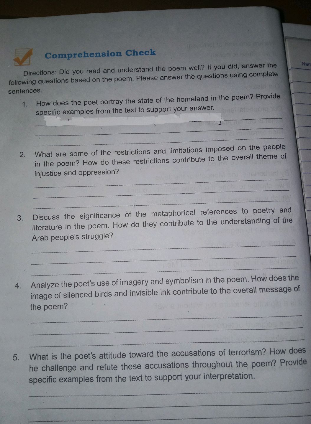 Comprehension Check Directions: Did you | StudyX