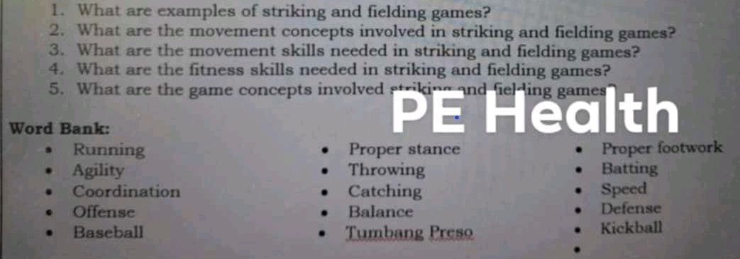 What are examples of striking and fielding
