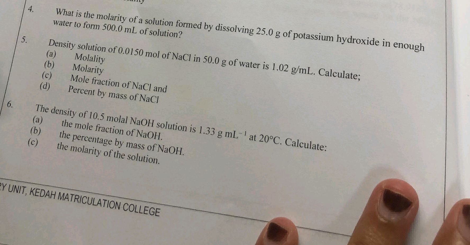 4. What is the molarity of a solution formed | StudyX