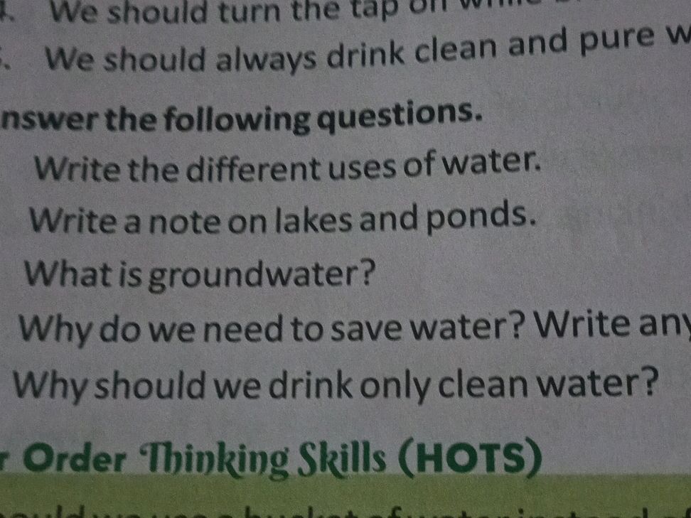 Write the different uses of water. Write a | StudyX