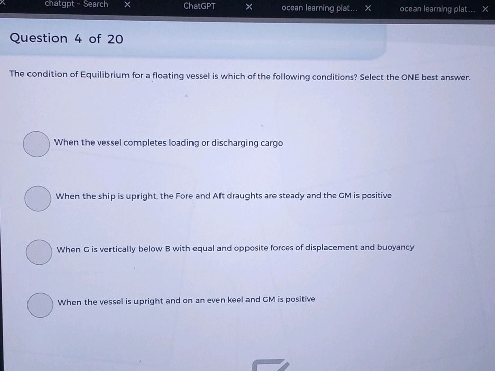 The condition of Equilibrium for a floating