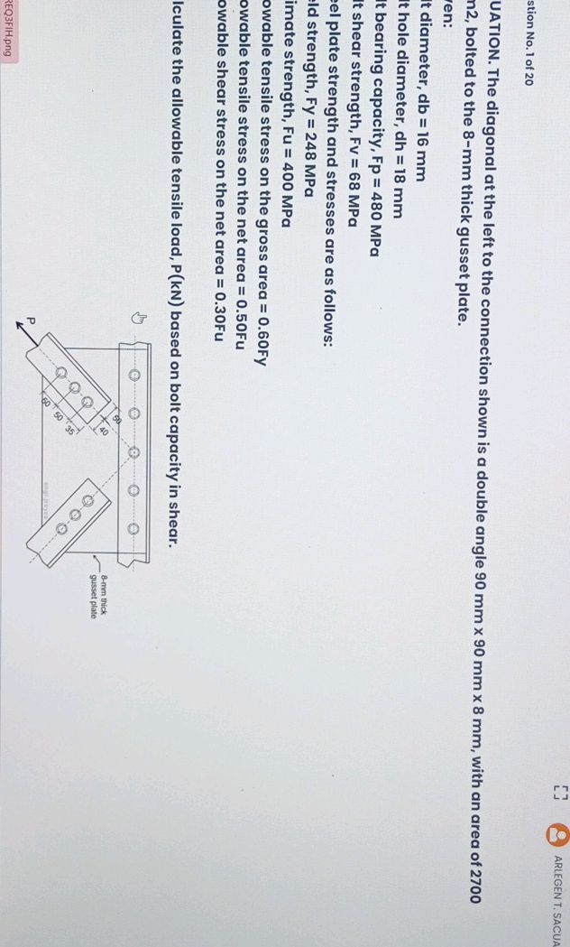 QUESTION. The diagonal at the left to the | StudyX