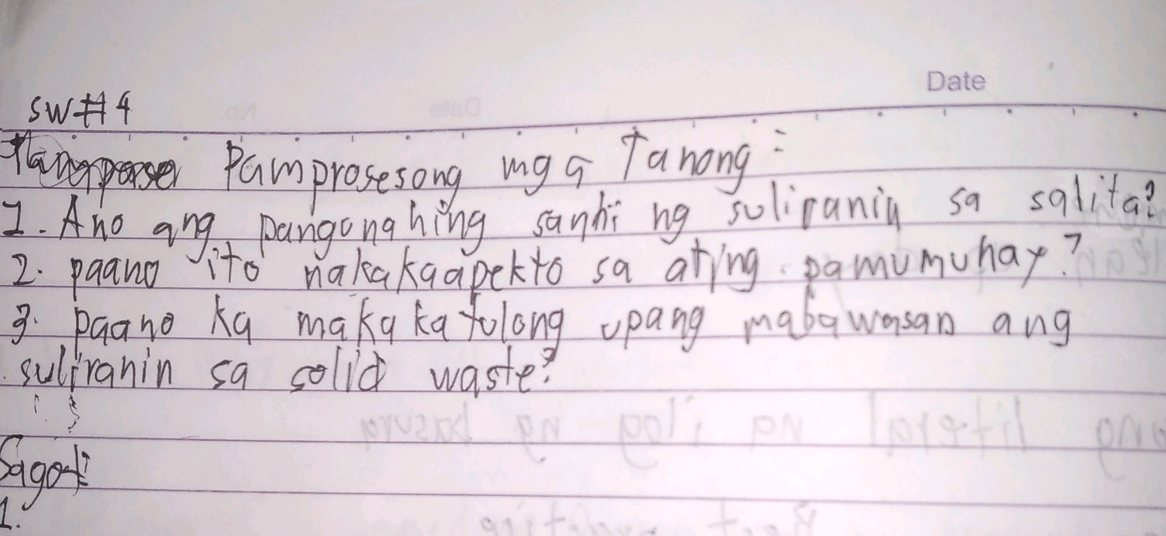 Pangprosesong mga Tanong: 1. Ano ang | StudyX