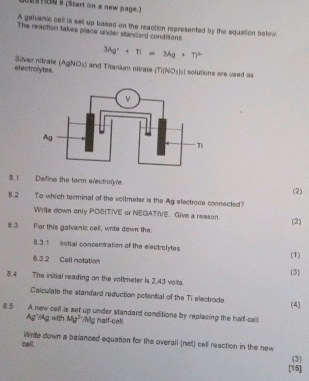 A galvanic cell is set up based on the | StudyX