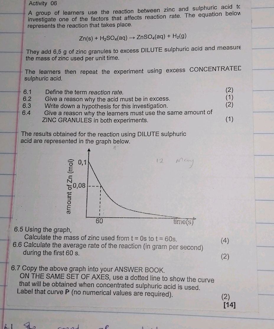 6. 1 Define the term reaction rate. 6. 2 | StudyX