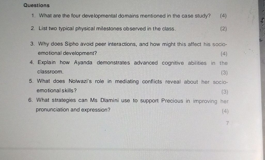 1. What are the four developmental domains | StudyX