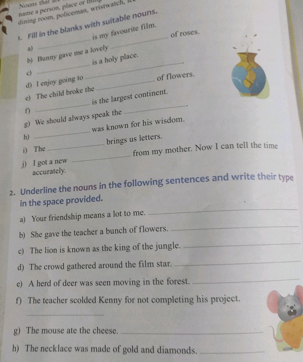 1. Fill in the blanks with suitable nouns. | StudyX