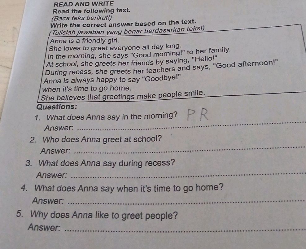 Read the following text. Anna is a friendly