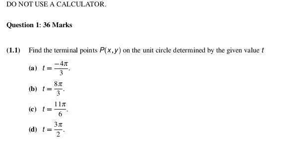 Find the terminal points $P(x, y)$ on the