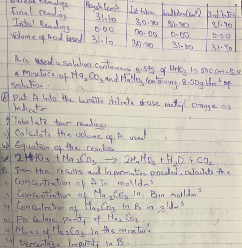 Burette Reading | Rough cm³ | 1st | StudyX