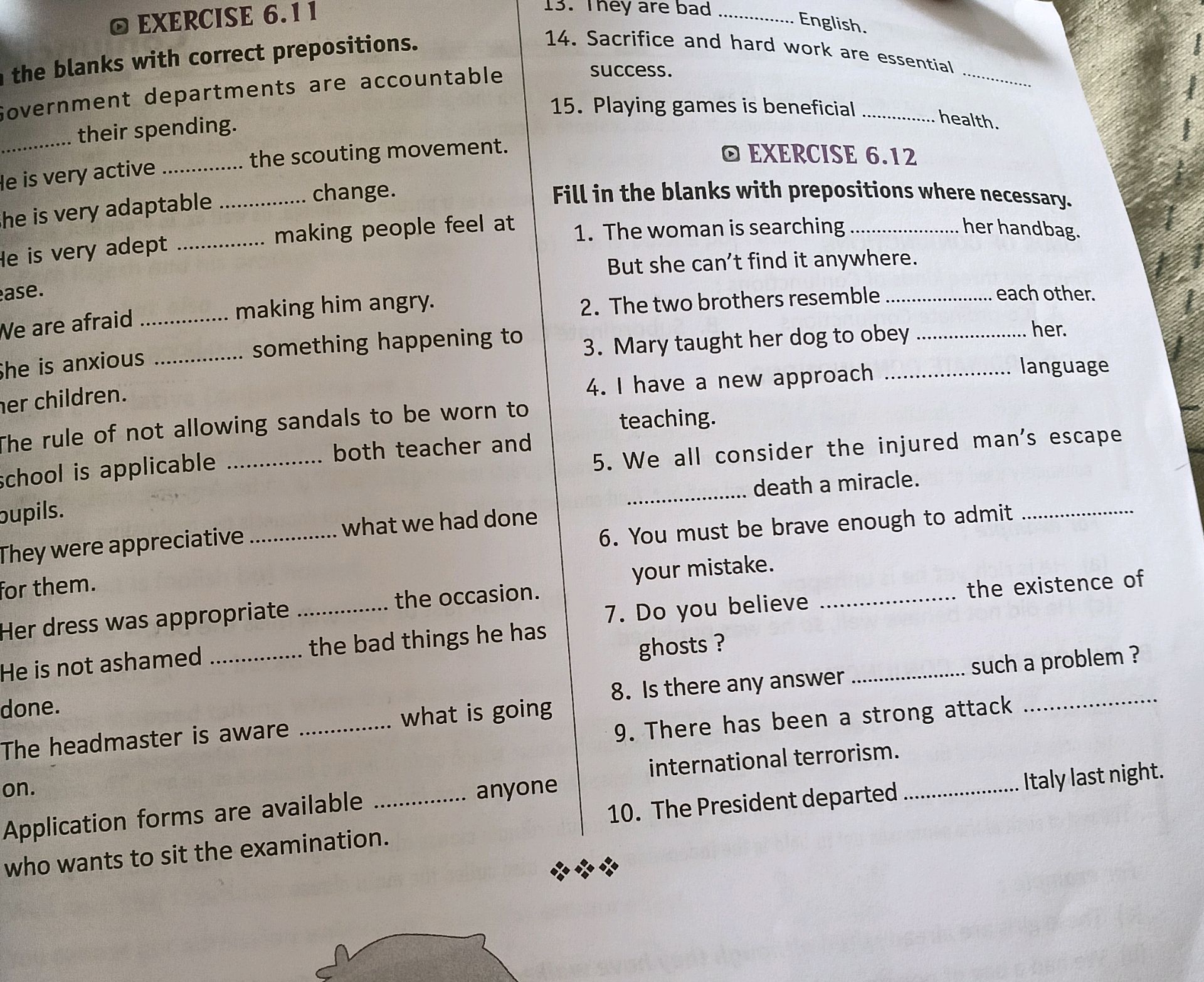 EXERCISE 6.11 Fill in the blanks with | StudyX