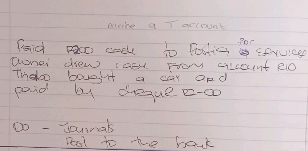 make a T account Paid R200 cash to Portia | StudyX