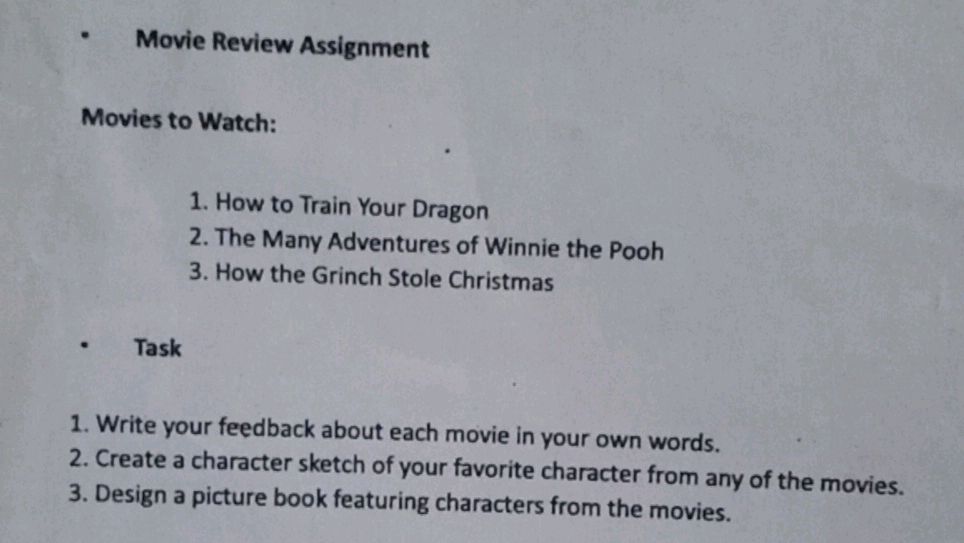 Movie Review Assignment Movies to Watch: | StudyX