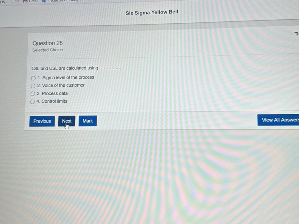 Question 28 Selected Choice: LSL and USL | StudyX